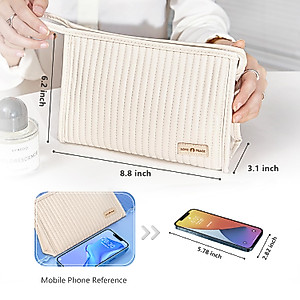 GMELOV Small Compact Large Capacity Makeup Bag Cute Aesthetic Cosmetic Bags for Travel Essentials Organizer Waterproof Soft Leather Makeup Bag Zipper Pouch Portable Toiletry Bag for Women