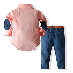 Kimocat Baby Boys Clothes Sets Long Sleeve and Pants Gentleman Outfit Suits (Pink, 3-6 Months)