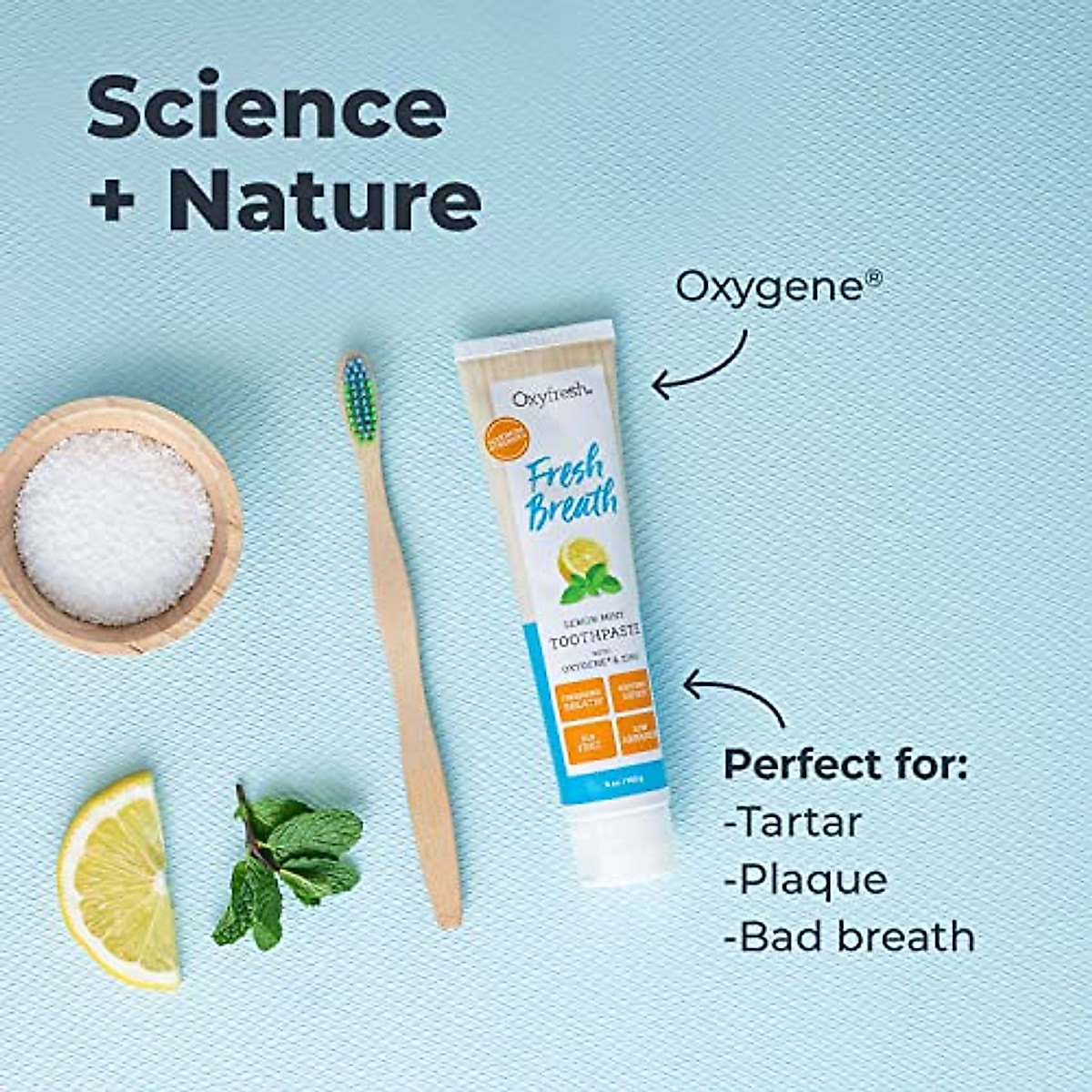 Premium Oxyfresh Lemon Mint Fresh Breath Toothpaste – Low Abrasion Toothpaste for Bad Breath - SLS & Fluoride Free Toothpaste – Anti Plaque & Tartar Control Toothpaste with Essential Oils. 5oz