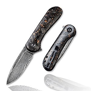 CIVIVI Elementum Folding Pocket Knife for Men, 2.96" Damascus Blade Folder with Low Profile Pocket Clip for EDC C907C-DS3