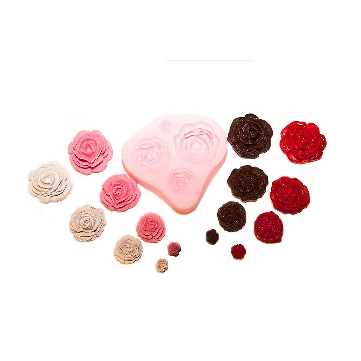 SUNKOOL Roses Mold Flower Silicone Cake Molds Chocolate Sugarcraft Decorating Fondant Fimo Tools 4 Size Pink 1 Piece