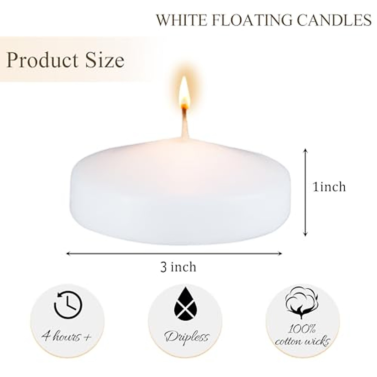 TRIRITE 24pcs 3in White Floating Candles for Centerpieces, Unscented Floating Water Candles for Dinner Candle, Cotton Wick Candlefloating for Wedding & Party Accessory (3in,24pcs)