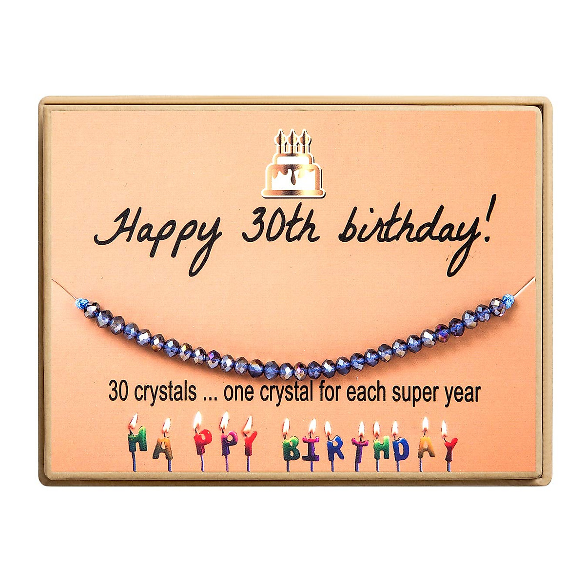 KGBNCIE 30th Birthday Gifts for Women Vibrant Thirty Crystal Beads Bracelet on Adjustable 30 Birthday Gift for Her With Message Card for Women
