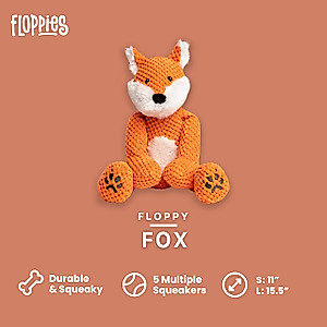 fabdog Floppies Plush Dog Toy - Cute & Durable Squeaky Dog Toys - Best Squeak Toy for Puppies and All Breeds | Ideal Pet Gift| Large Fox