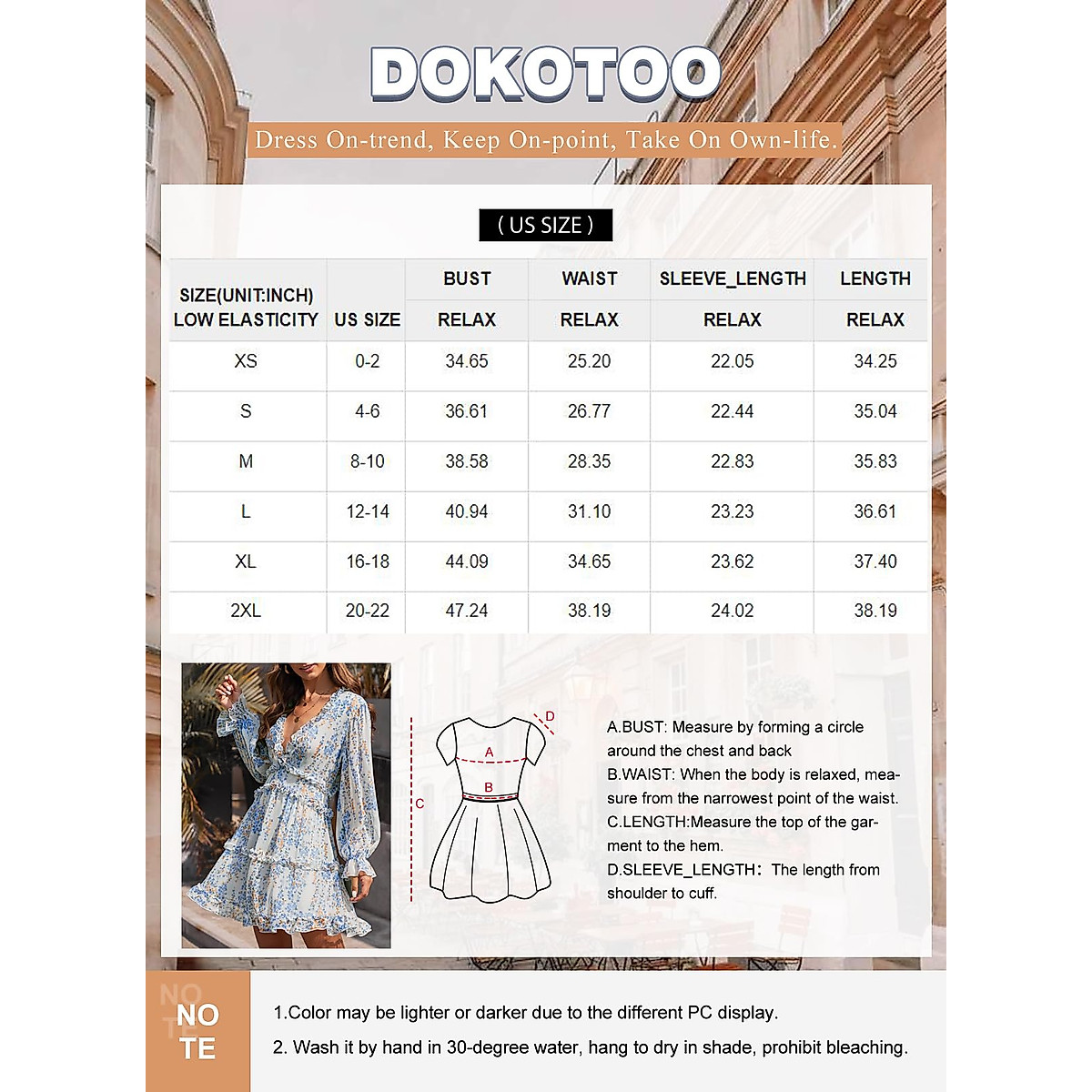 Dokotoo Womens Sun Casual V Neckline Long Sleeve Open Back Floral Print Mini Dress Bohemian Fashion Skater A Line Ruffle Hem Flowy Dresses White Large