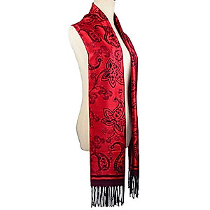 Iristide Women's Pashmina Shawl Paisley Pattern Scarf Tassels Wrap Colorful Ethnic (2005-Red &Black)