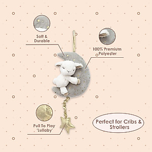 MON AMI Lamb and Moon Soft Plush Musical Toy – 12”, Nursery Mobile, Infant Toys, Soft Hanging Plush Stroller Toy, Musical Mobile for Cribs