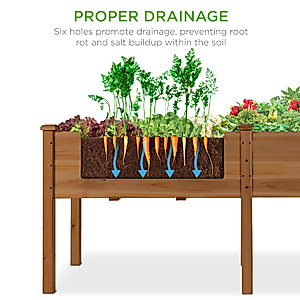 Best Choice Products 72x23x30in Raised Garden Bed, Elevated Wood Planter Box Stand for Backyard, Patio, Balcony w/Divider Panel, 6 Legs, 300lb Capacity - Acorn Brown