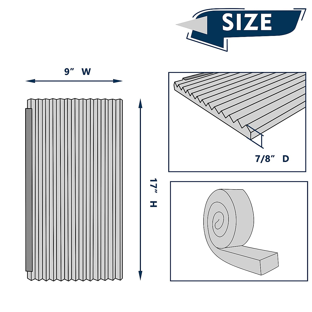 Pearwow Window Air Conditioner Foam Insulation Panels,17 x 9 x 7/8 Inch AC Side Insulating Panel Kits with Window AC Foam Seal Strip Insulation,3.2 ft x 1 Roll