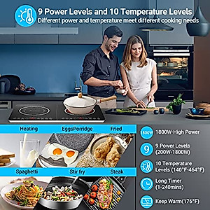 Aobosi Double Induction Cooktop,Portable Induction Cooker with 2 Burner Independent Control,Ultrathin Body,10 Temperature,1800W-Multiple Power Levels,4 Hour Timer,Safety Lock