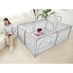 Baby Playpen,Kids Large Playard,Indoor & Outdoor Kids Activity Center,Playpen for Babies,Infant Safety Gates,Sturdy Play Yard for Toddler,Children's Fences Packable & Portable 81x61 (Grey)