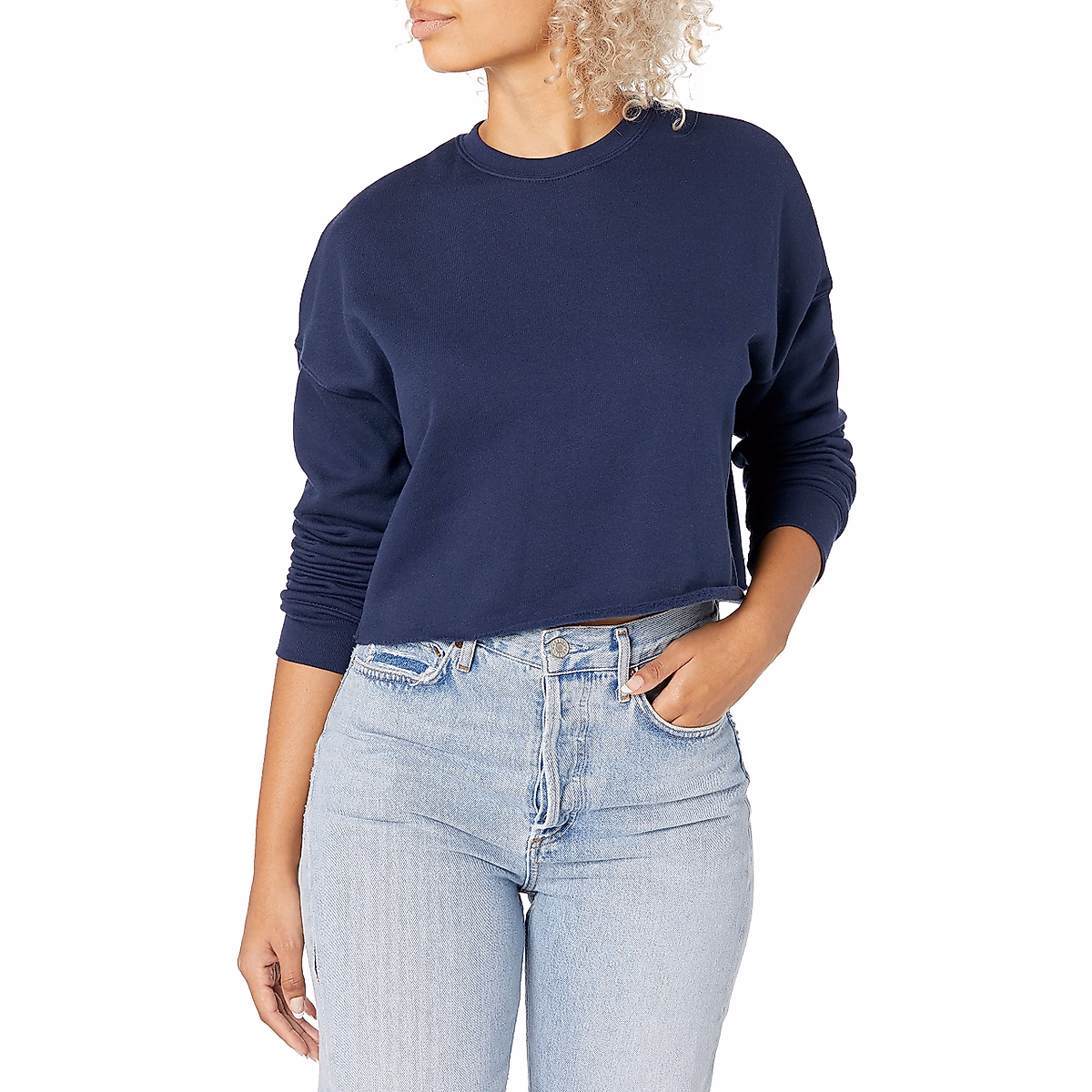 Marky G Apparel Cropped Fleece Crew (B7503) Navy, M