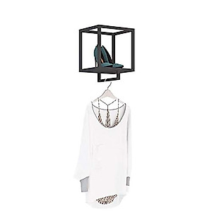 MDEPYCO Creative Square Display Garment Racks in Boutique Clothing Stores, Wall-Mounted Hanging Clothes Shelf in Home, Towel Racks for Bathroom Storage (Black, 11.8" L)