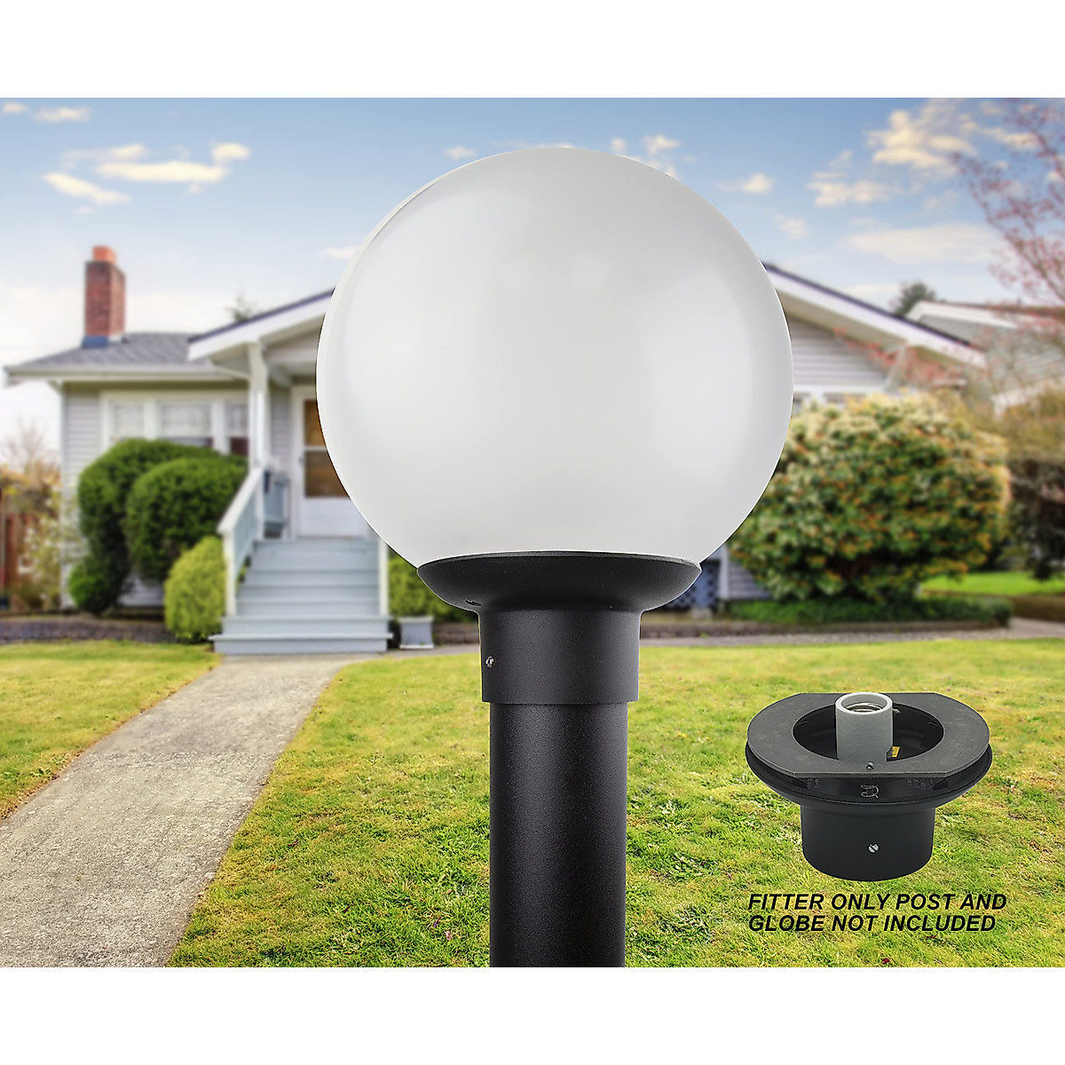 Solus S1721-BK Black Aluminum Wing Clip Post Top Fitter for 3' Post, Fits Globes and Acorns with a 5.25" Neckless Globe Opening