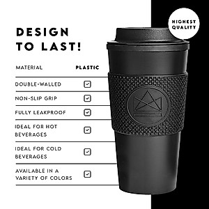 Neon Kactus - Double-Walled Coffee Cup, Reusable Coffee Cup with Resealable Lid, Food-Grade Silicone Seal and Sleeve, Insulated Coffee Tumbler, Leakproof Travel Mug, Recyclable, Rock Star, 16oz