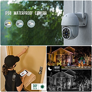 3MP Home Security Camera System Wireless Outdoor, 8 CH WiFi Surveillance NVR Kits with 2X IP Cameras & 2X PTZ Cameras, 1TB HDD, 2-Way Audio, Color Night Vision, Motion Alert, Remote Access