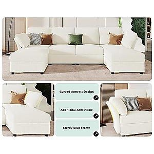 VanAcc Sectional Couch 6 Seats, Modular Sectional Sofa U Shaped sectional with Ottomans, Reversible Sofa Couch for Living Room, Offwhite Bouclé