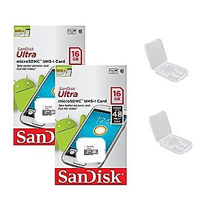 2 PACK - SanDisk Ultra 16GB MicroSDHC Memory Flash Card UHS-I Class 10 Micro SD SDHC Read Speed up to 48MB/s 320X SDSQUNB-016G-GN3MNA Wholesale Lot + ( 2 Cases )