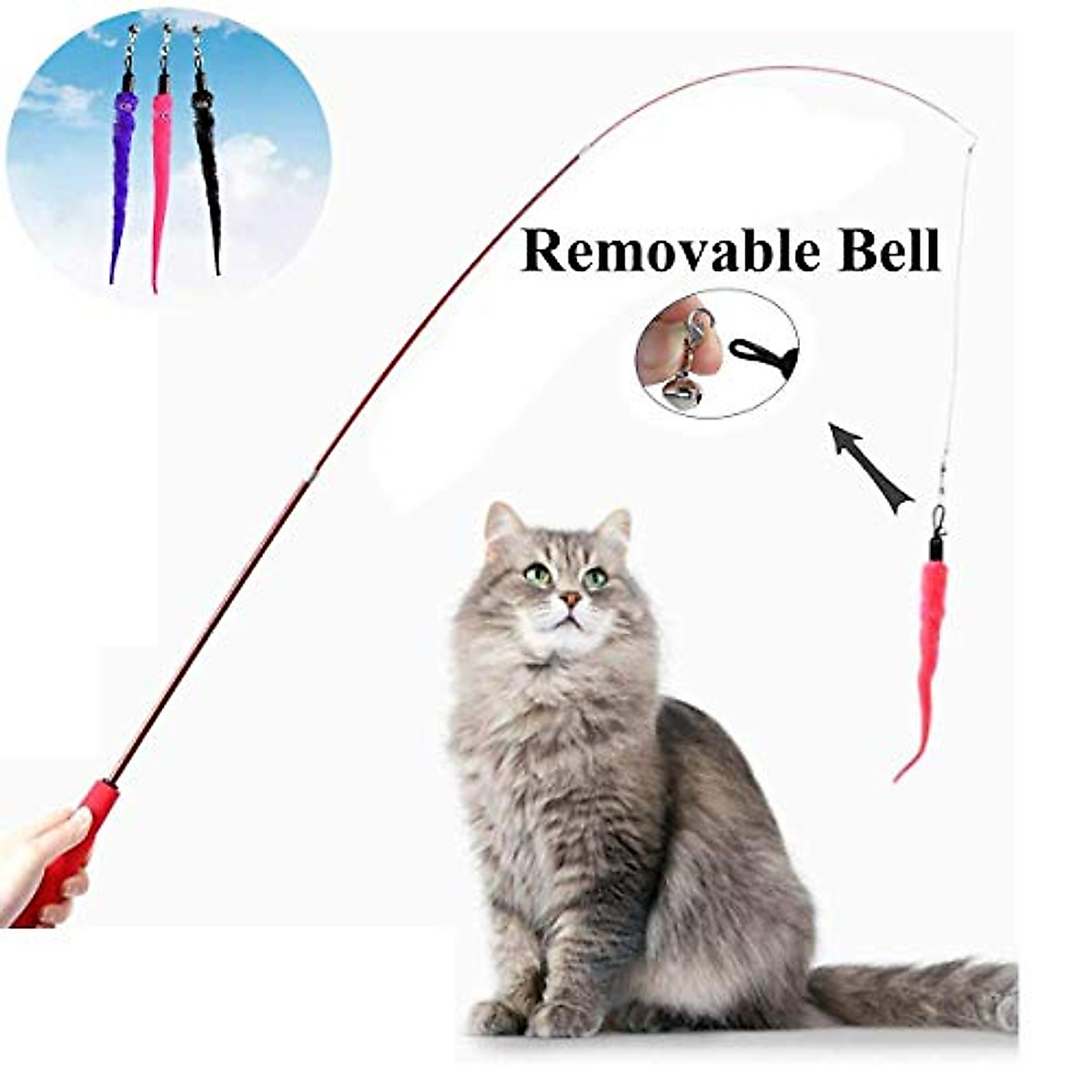 LASOCUHOO Cat Worm Toys, (15 Packs) Interactive Cat Wand Replacement, Cat Wand Refill Attachments for Most Cats Kittens