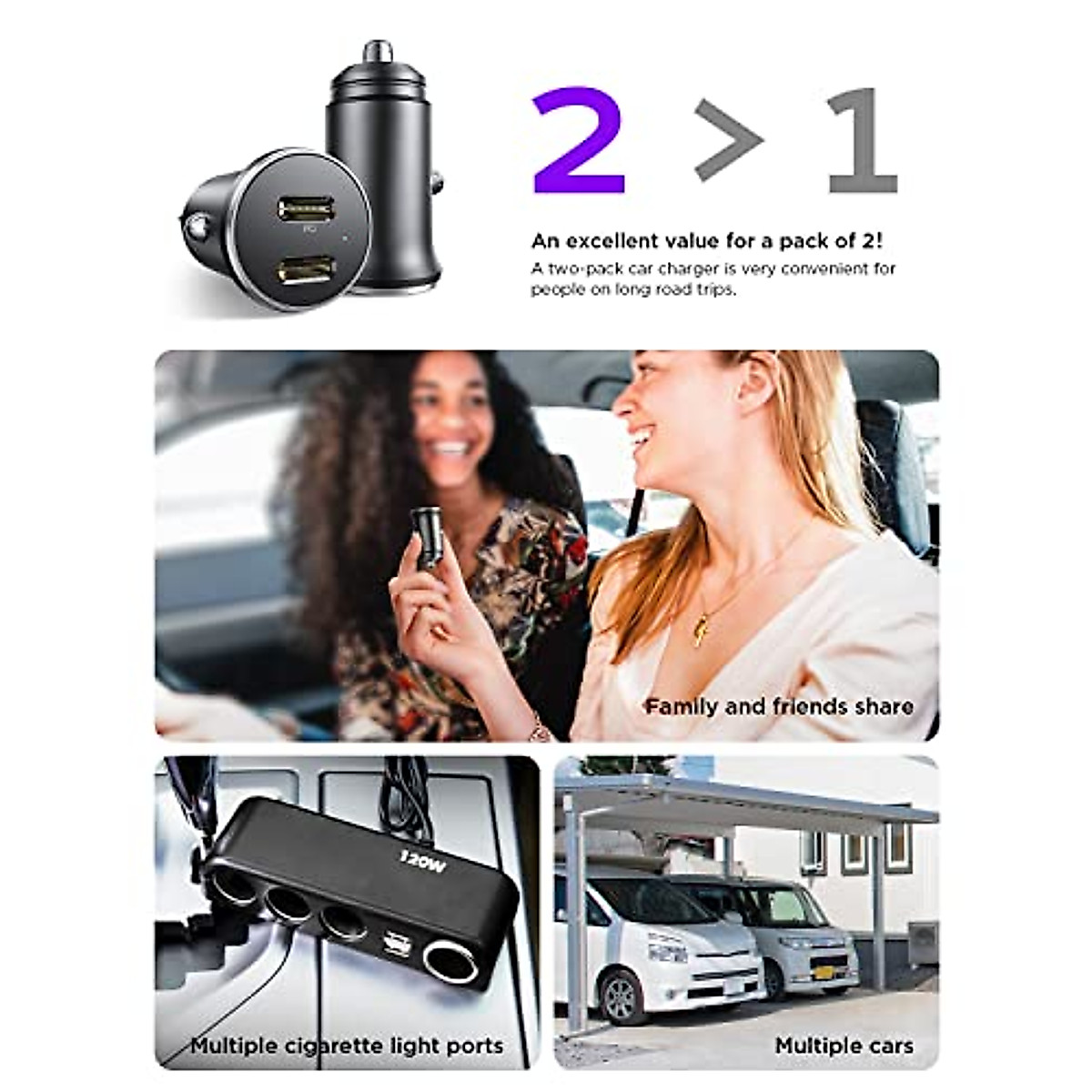 2 Pack USB C Car Charger, 30W+30W Dual Port USB C Car Charger Fast Charging [All Metal & Mini] USB Cigarette Lighter Adapter for iPhone 14/14 Pro/Samsung S23 S22/iPad/Google Pixel