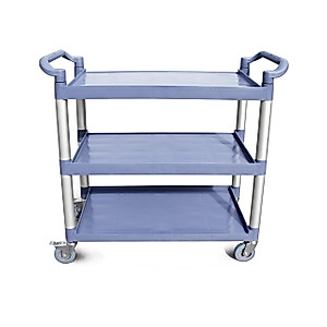 New Star Foodservice 54569 350-Pound Plastic 3-Tier Utility Bus Cart with Locking Casters, 42.5 "x19.5" x 38.5", Gray