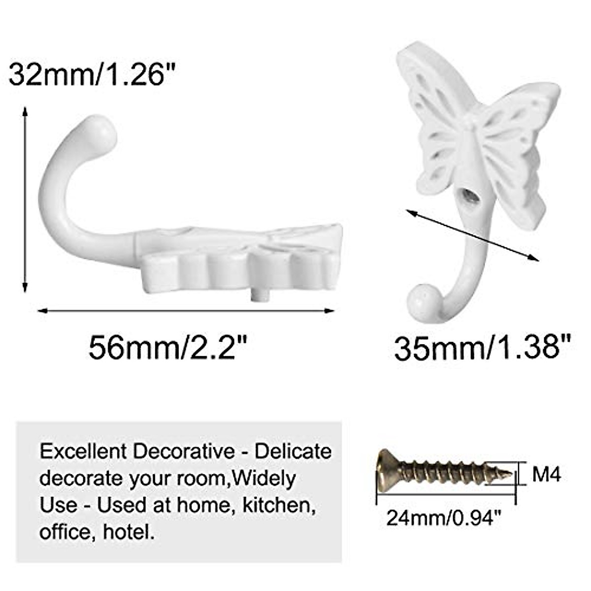 uxcell 6pcs Wall Mounted Robe Hook Zinc Alloy Butterfly Shaped DIY Hooks Coat Towel Wall Clasp Bathroom Hanger with Screws White