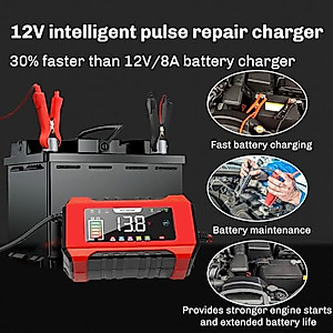 Car Battery Charger, 12V 6A Smart Battery Trickle Charger Automotive 12V Battery Maintainer Desulfator with Temperature Compensation for Car Truck Motorcycle Lawn Mower Marine