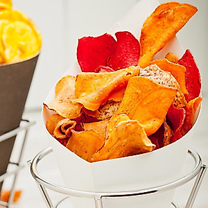 Restaurantware Conetek 10-Inch Eco-Friendly White Finger Food Cones: Perfect for Appetizers - Food-Safe Paper Cone - Disposable and Recyclable - 100-CT