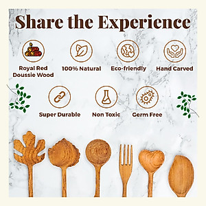 JABIHOME Natural Wooden Spoons and Forks Set of 6, Easter Gifts for Mom, Salad Tongs for Serving, Cooking Kitchen Utensils, Kitchen Gifts for Mom, Gifts for Women, Happy New Year Gifts