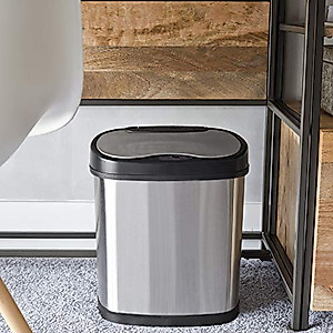 NINESTARS CB-DZT-50-13/12-13 Automatic Touchless Infrared Motion Sensor Trash Can Combo Set, 13 Gal 50L & 3 Gal 12L, Stainless Steel Base (Oval, Silver/Black Lid)