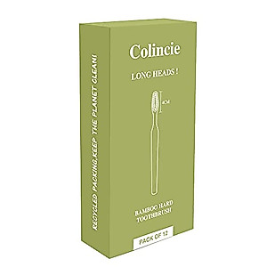 Colincie Extra Hard & Firm Bamboo Charcoal Toothbrush Long Head with Wide Thickened Handle Whitening Teeth Pack of 12