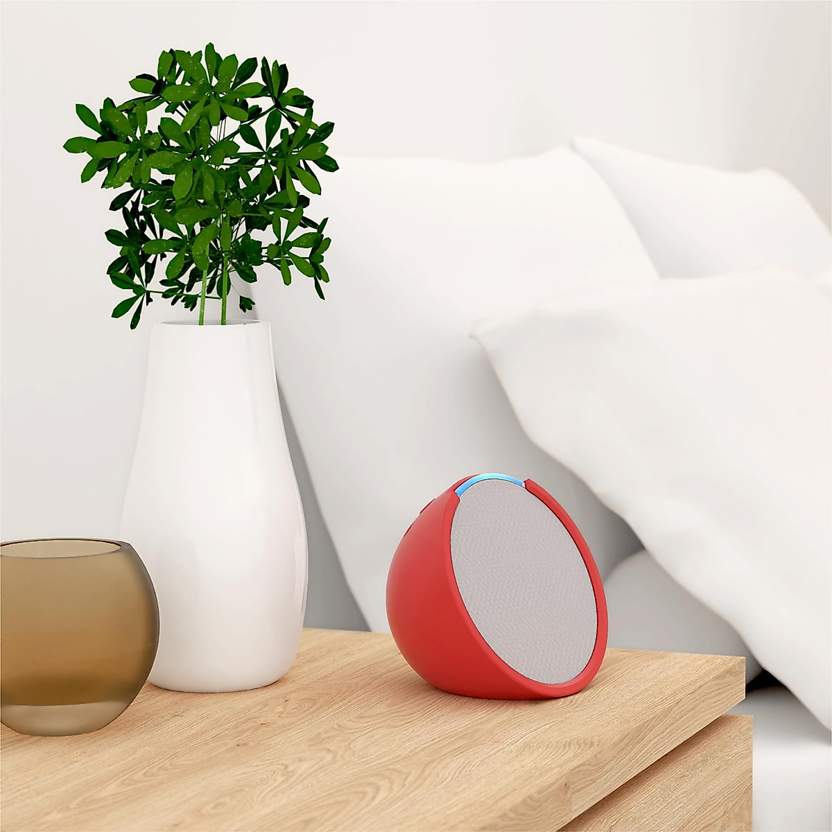 Echo Pop Bundle: Includes Echo Pop | Glacier White & Made For Amazon Sleeve | Red