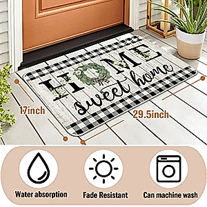 ORTIGIA Sping Home Sweet Home Doormat Indoor Outdoor Patio Welcome Magnolia Wreath Door Mats Non-Slip Durable Entrance Mat for Home Entrance, Outside Entry, Yard, Floor, Patio 17x29.5INCH
