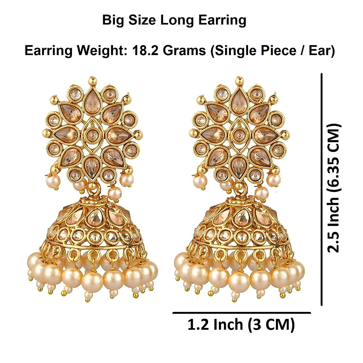 Efulgenz Indian Bollywood Faux Pearl Crystal Kundan Rhinestone Wedding Jhumka Jhumki Dangle Earrings Jewelry Set