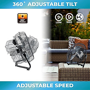 EZ-CHILL 12” Cradle Floor Fan, 3 Speed, High Velocity, 180 Degree Adjustable Tilt, All-Metal, Carry Handle, Rubber Feet, Airflow 15.42 ft/sec, Ideal for Home, Bedroom & Office, MTFDB-12