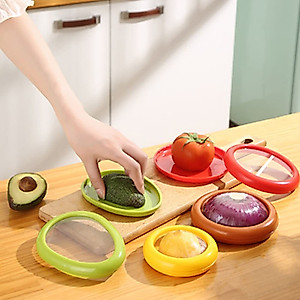 OUKEYI Fruit and Vegetable Storage Containers Reusable SiliconeRefrigerator Box Storage Bowls Saver Holder Keeper foronion, Tomato, Lemon, and avocado ，Refrigerator Vegetable Crisper 4Pieces