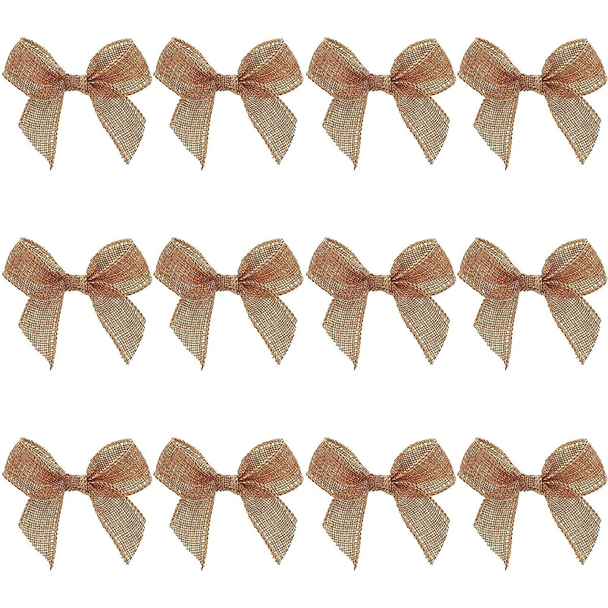Handmade Mini Burlap Bows for DIY Crafts, Wreaths, Wedding Decor (12 Pack)