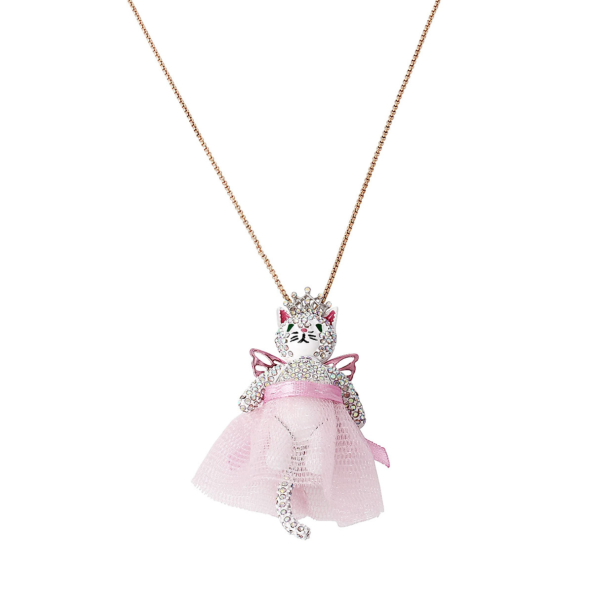 Betsey Johnson Cat Fairy Pendant Slider Necklace,Pink,373163GLD650