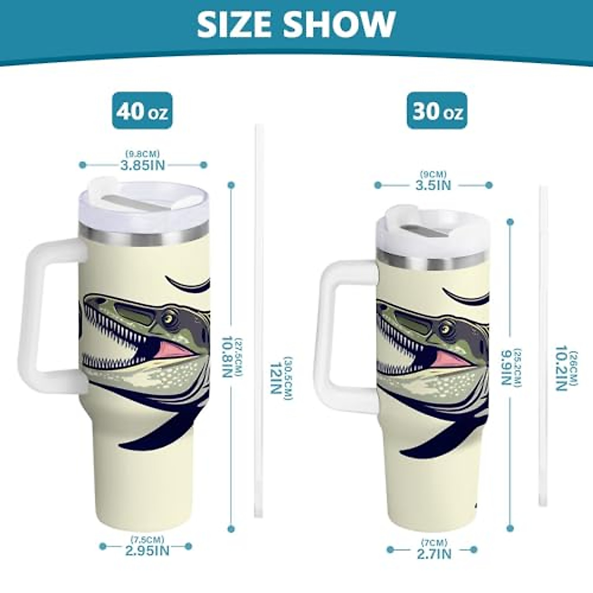 ODAWA 40oz Dinosaur Insulated Tumbler Cup with Lid and Straw, Double Insulated Tumbler