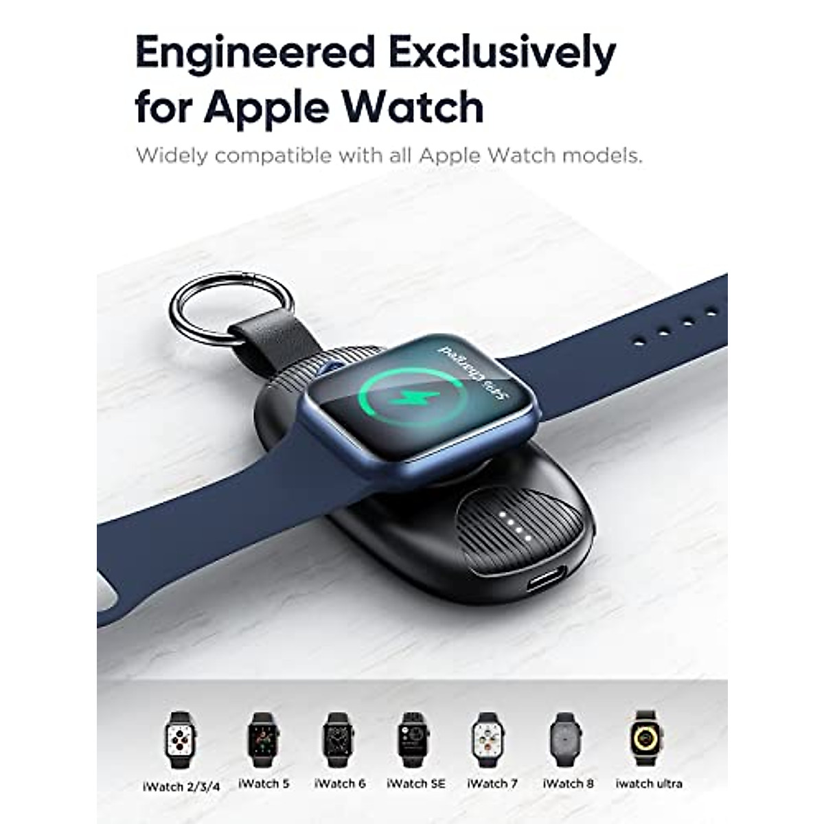 Portable Charger for Apple Watch, 1000mAh Magnetic Keychain Wireless Power Bank Watch Charger for iWatch with 4 LED Indicators, Apple Watch Accessories Compatible for All Apple Watch Series