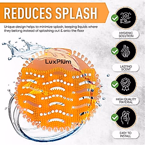 Urinal Screens Deodorizer -10 Pack Urinal Screen Cakes with Lemon & Orange Essential Oil Scents - Fits Wet & Dry Urinals - Splash Reducing Mats with Long Lasting Odor Freshener (Orange)