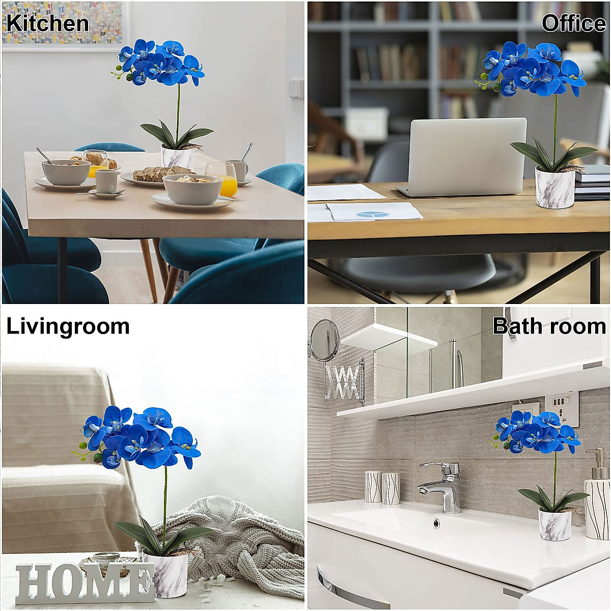 U'Artlines Artificial Orchid in White Pot Fake Phalaenopsis Flower Real Touch with Vase for Table Office Home Party Decoration (Medium, White)