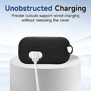 LDSXAY Compatible with Echo Buds 2023 Case Cover, Soft Silicone Shockproof Protective Case Skin for All-New Echo Buds (2023 Release) Charging Case with Carabiner, Front LED Visible (Black)