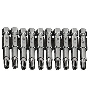 COMOK 10pcs 50mm Long 1/4 Inch Hex Shank T25 Torx Head Magnetic Screw Driver Bit Set Security Tamper Proof Star 6 Point Screwdriver Kit Tools