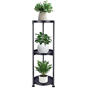 3 Tier Plant Stand Indoor Outdoor 34'' Extra-Tall Metal Plant Stands for Potted Plants Multiple Tiered Plant Shelf Vertical Black Iron Planter Rack Large Flower Pot Holder Table for Patio Corner