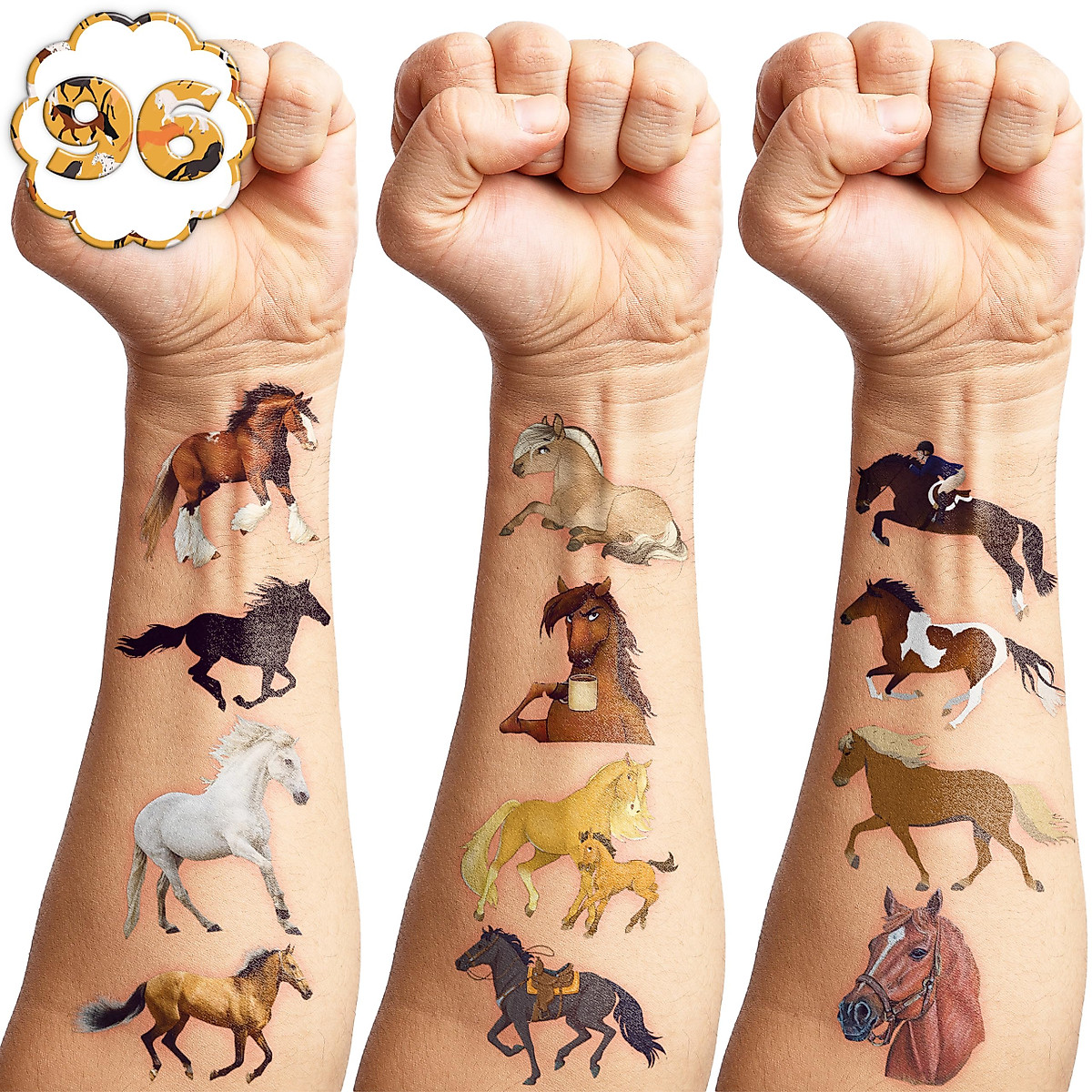 Horse Temporary Tattoos for Kids Birthday Party Supplies Favors 96PCS Tattoos Stickers Super Cute Gifts Party Decorations Girls Boys Classroom School Prizes Themed