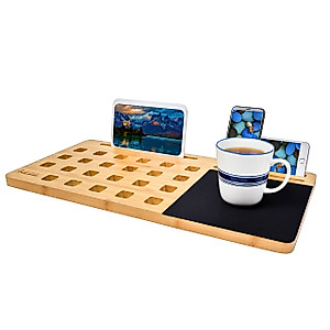Bookaholic Lap Desk| Enhanced Organic Bamboo Lap Tray with Vent Holes & Built-in Fabric Covered Mouse Pad for 11",13",15" Laptops| Computer,Tablet, Phone Stand