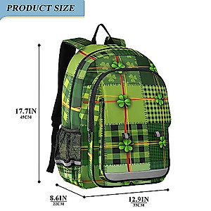 CHIFIGNO St. Patrick Buffalo Plaid Bookbag with Laptop Compartment, Comfortable Backpack with Compartments, Backpack for School Kids 6-12 Gifts