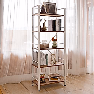 Crofy 5 Tier White Bookshelf, Real Wood Bookshelf Simply Assembled in 10 Minutes, Metal Book Shelf for Storage, Bookcase for Office Organization and Storage, 12.6 D x 23.62 W x 64.17 H Inches