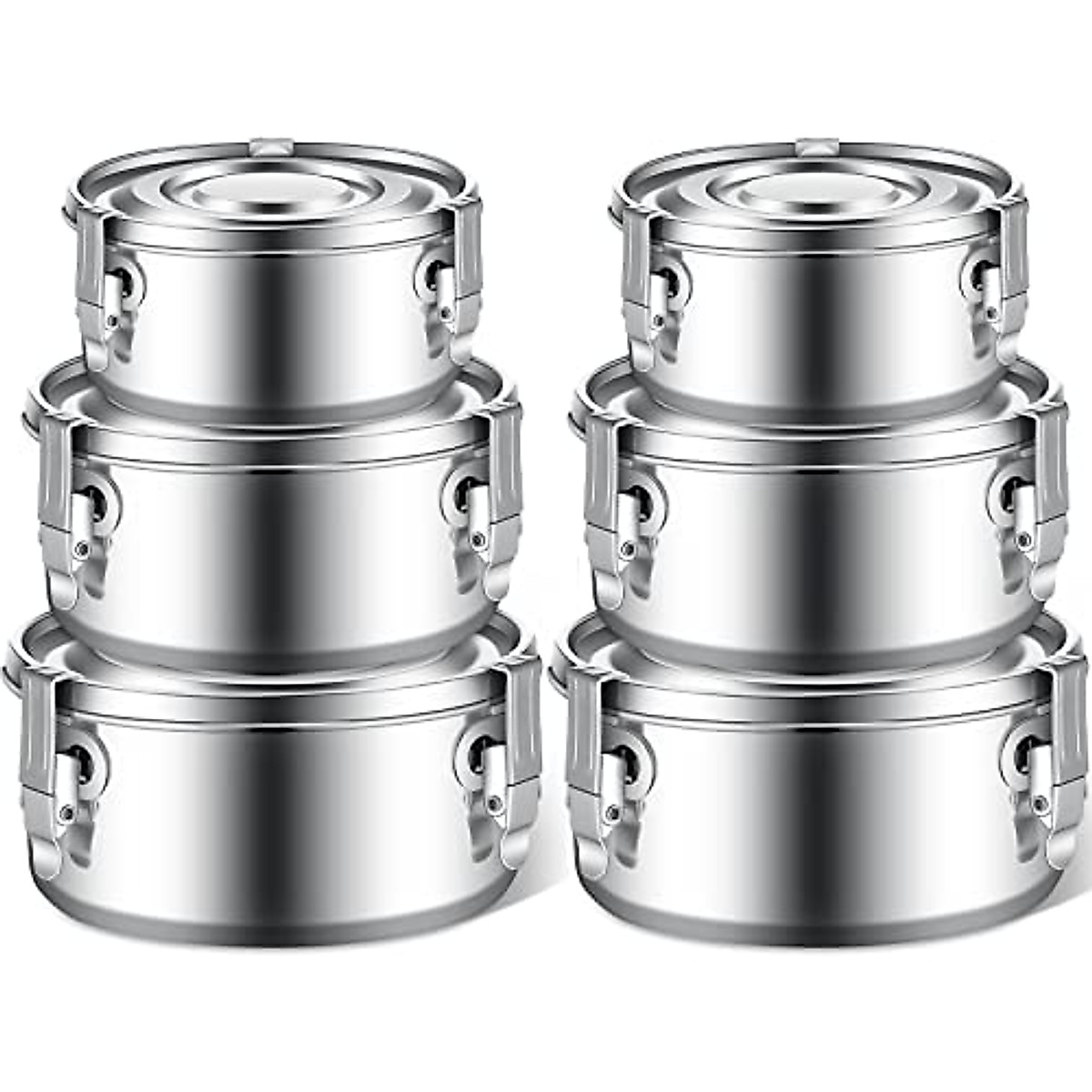 Zopeal 6 Pcs Stainless Steel Food Storage Containers with Lid Bento Lunch Boxes Reusable Metal Flat Canisters for Camping Trips Picnic Snacks Soups Salads Leftovers, 3 Sizes